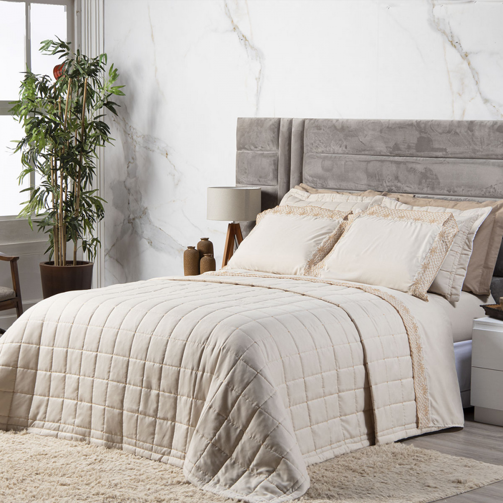 Cobre Leito Bordado Percal 200 fios Casal Queen 3 peças Royalle Palha ...