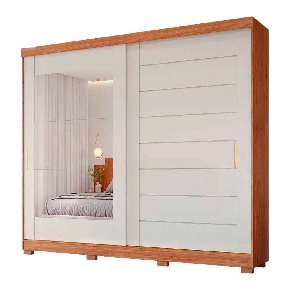 Roupeiro Panan Florença 2 Portas com Espelho e Kit Pés Cinamomo/Off ...