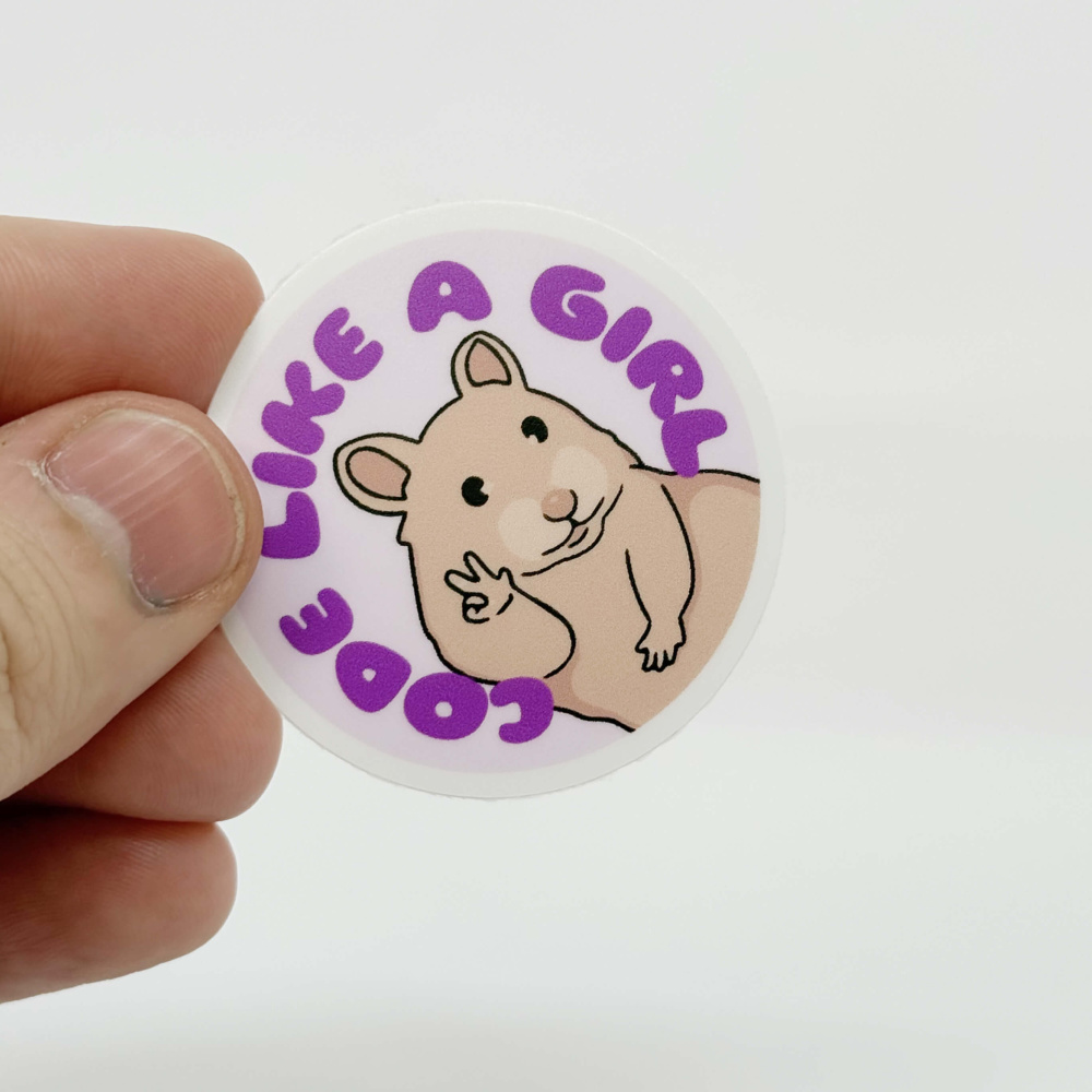 Adesivo Code Like a Girl - Hamster - DVLPR | Seu estilo além do style.css