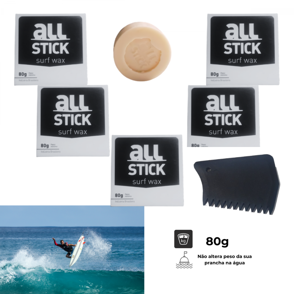 Parafina Surf All Stick 80g - Kit com 5 und + 1 Raspador - Eco Sun Brasil