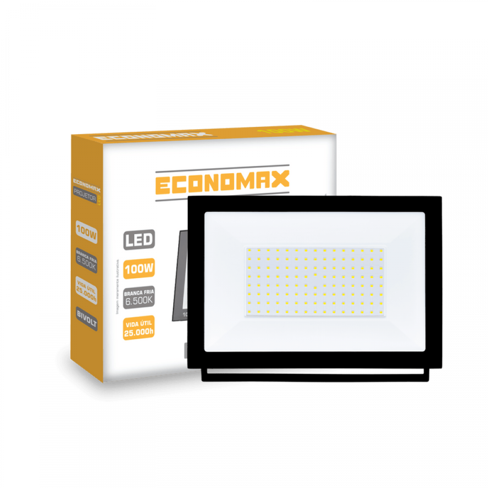 Refletor Led 100W 6.500K Branca Fria Bivolt Economax - EFRAIM SHOP