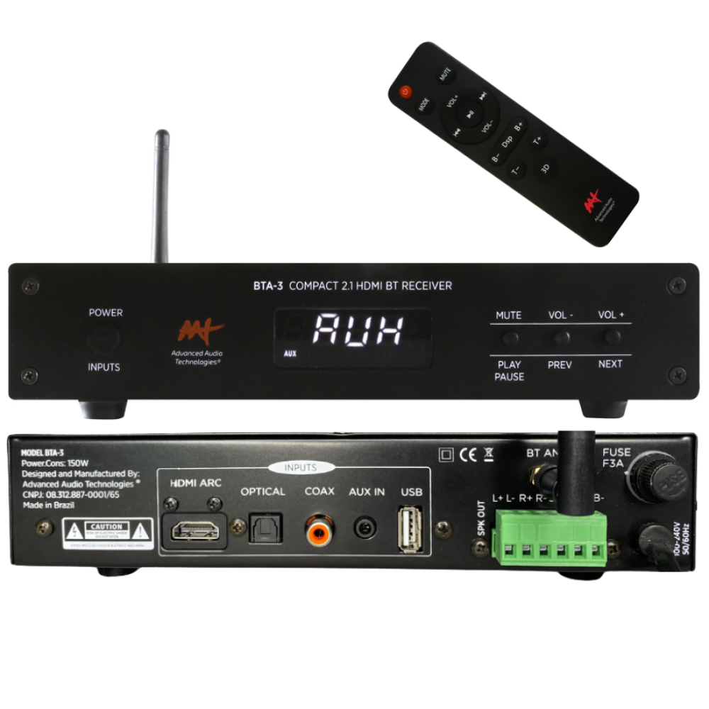 Amplificador Estéreo 2.1 HDMI ARC Bluetooth AAT BTA3 - ELETROHALEN