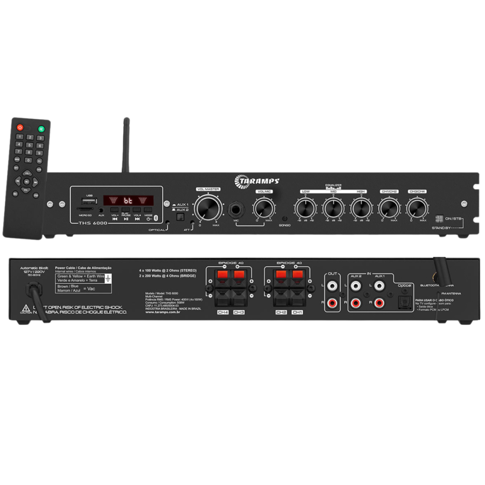 Receiver Amplificador p/ Som Ambiente Taramps THS6000 Bluetooth Entrada ...