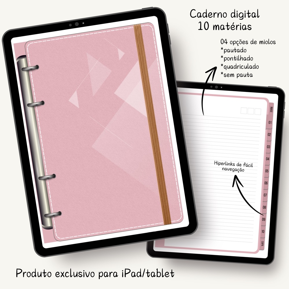 Caderno digital Rosa (10 matérias) - Elidesign Papelaria
