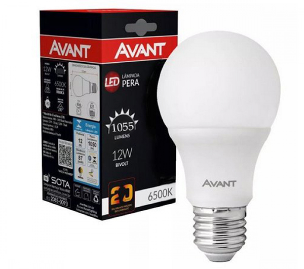 Lâmpada Led 12w Bulbo Soquete E27 Bivolt Branca Fria Avant - Empório CTZ