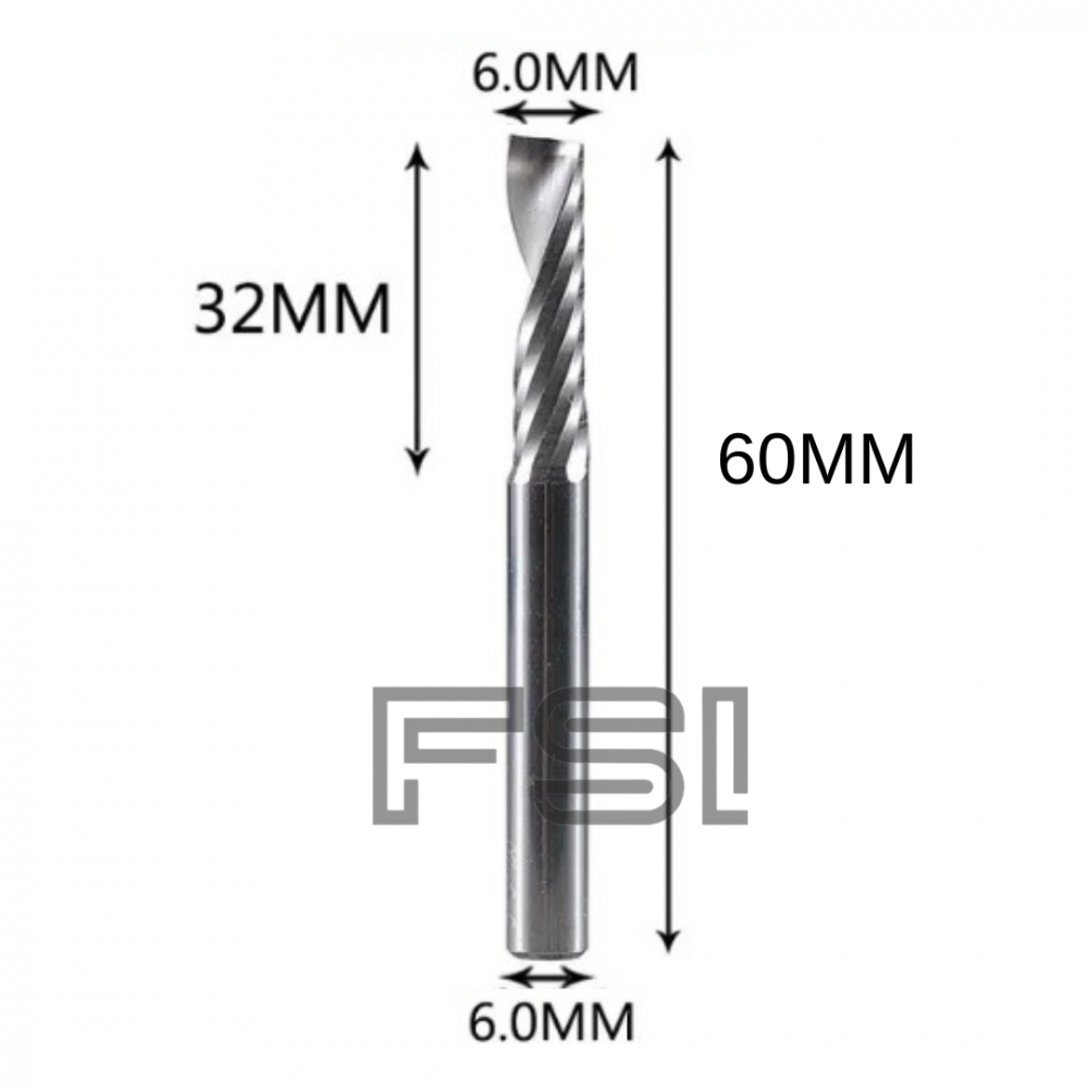 Fresa 1 Corte Espiral 6.0mm x 32mm Metal Duro - FSI FRESAS PARA ROUTER - FSI - Fresas para ...