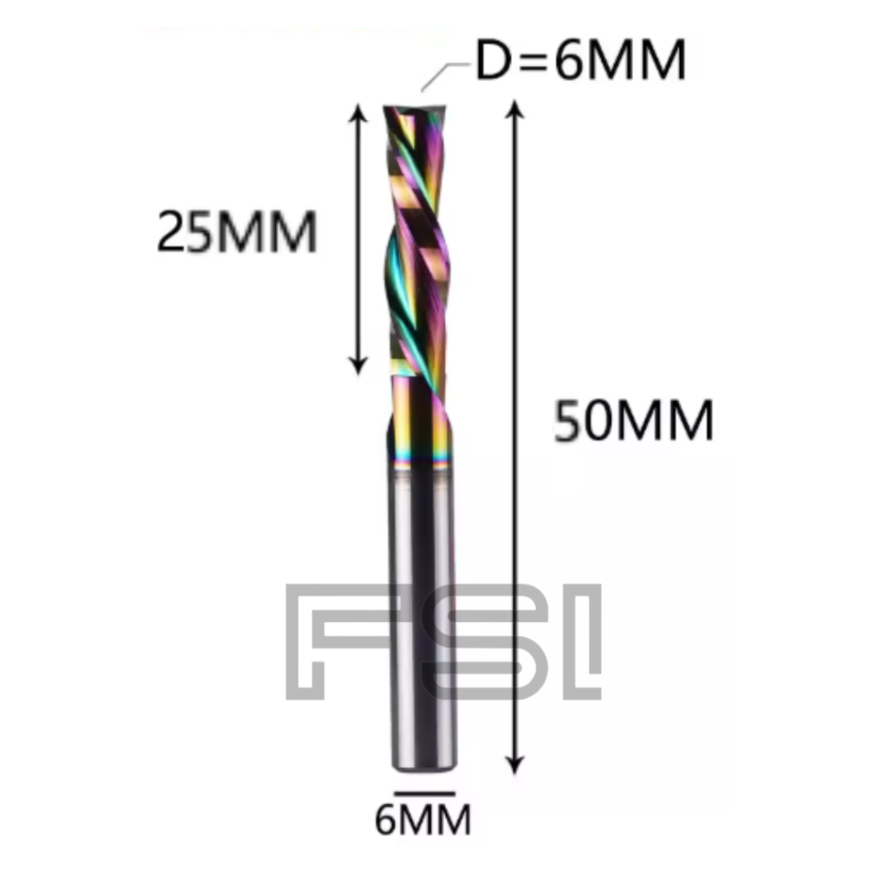 Fresa Down Cut 2 Cortes Espiral 6.0mm X 25mm- Metal Duro C/ DLC - FSI ...