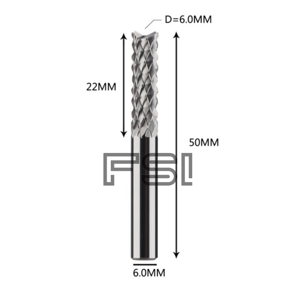 Fresa Raiada 6.0mm x 22mm- Metal Duro - FSI - Fresas para Router CNC