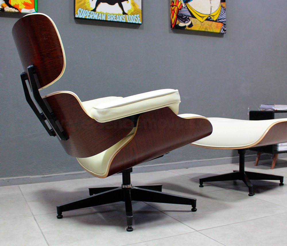 Poltrona e Puff Charles Eames - Madeira Jacarandá - Essência Móveis de Design