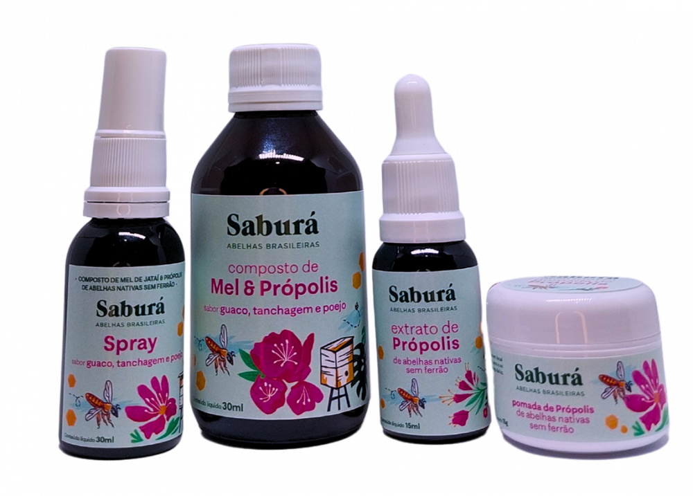 Kit medicinal: própolis + xarope + spray + pomada - Saburá Abelhas ...