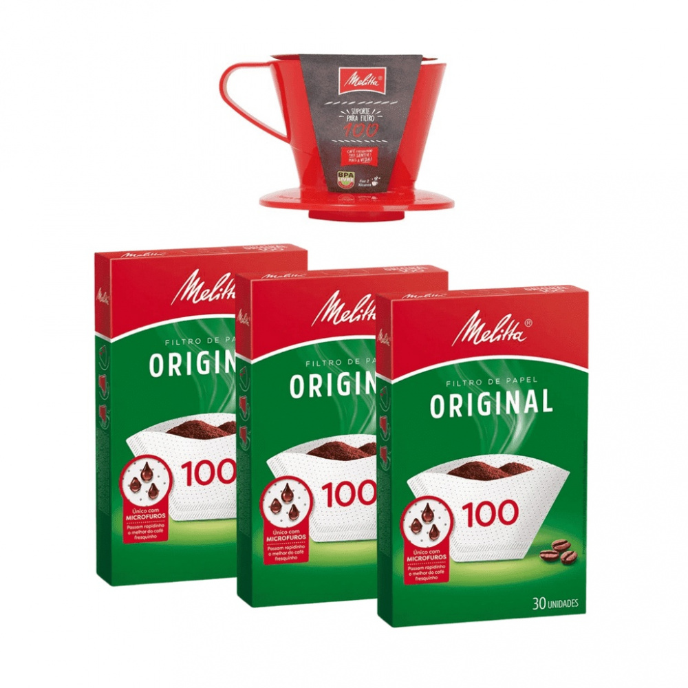 Suporte Melitta Vermelho + 3 caixas de filtro Melitta 100 pequeno ...
