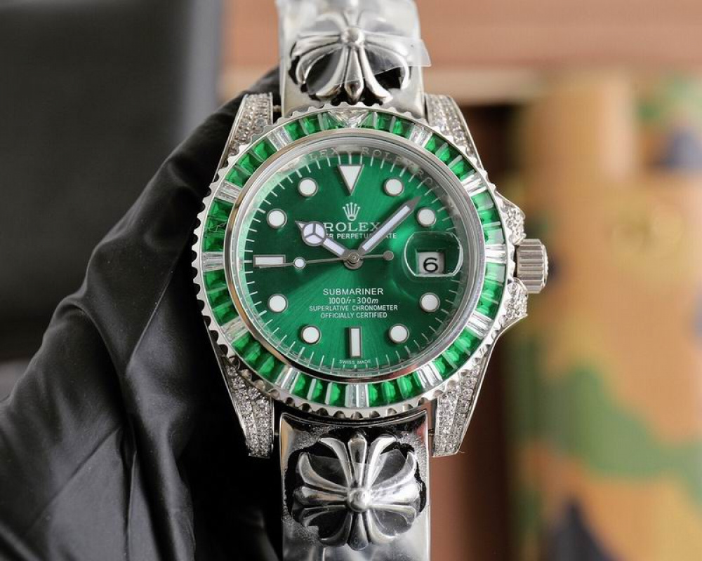Relógio Rolex Submariner Prata fundo Verde - Glass Boutique