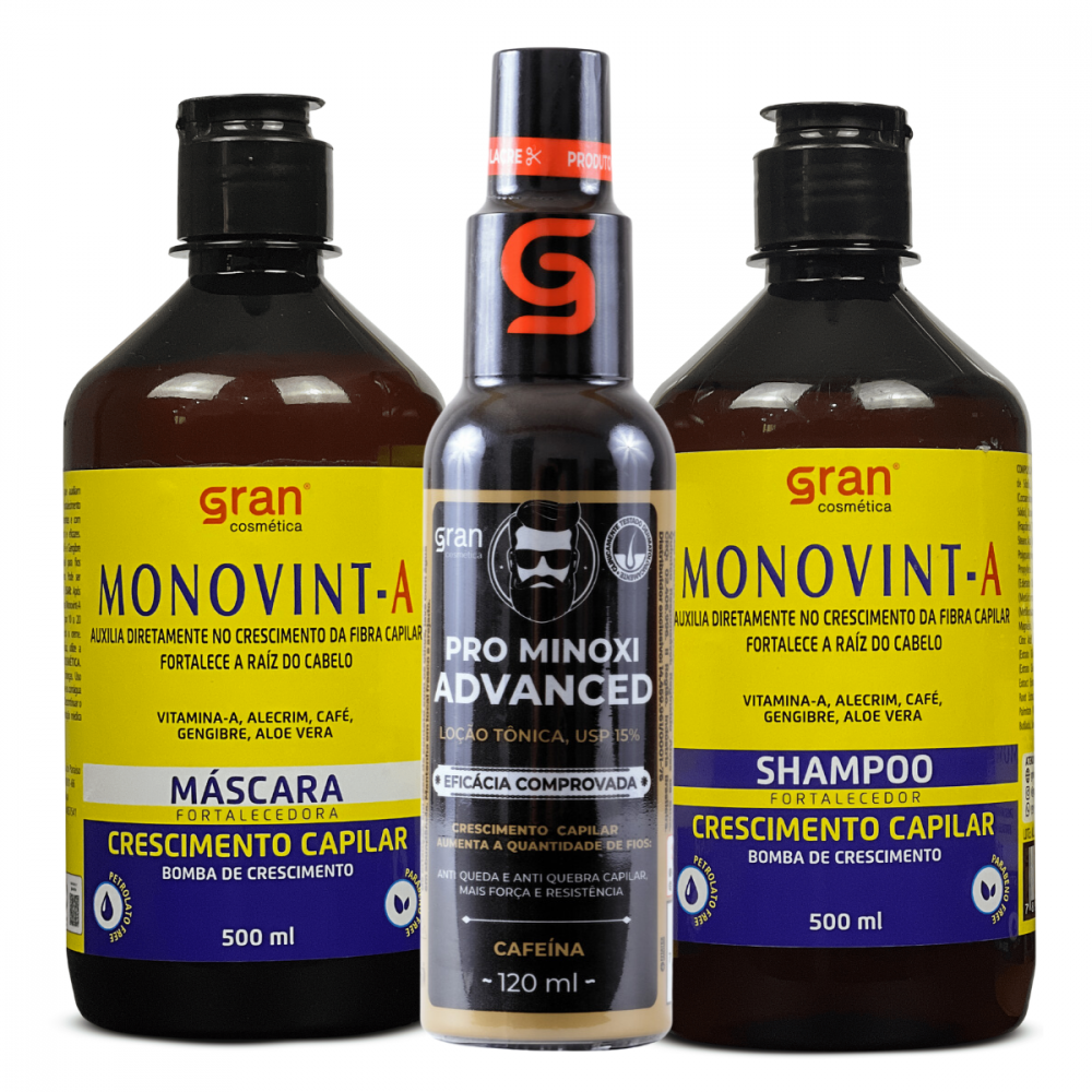Kit Monovin Shampoo e Máscara 500ml + Tônico Pro Minoxi 120ml ...