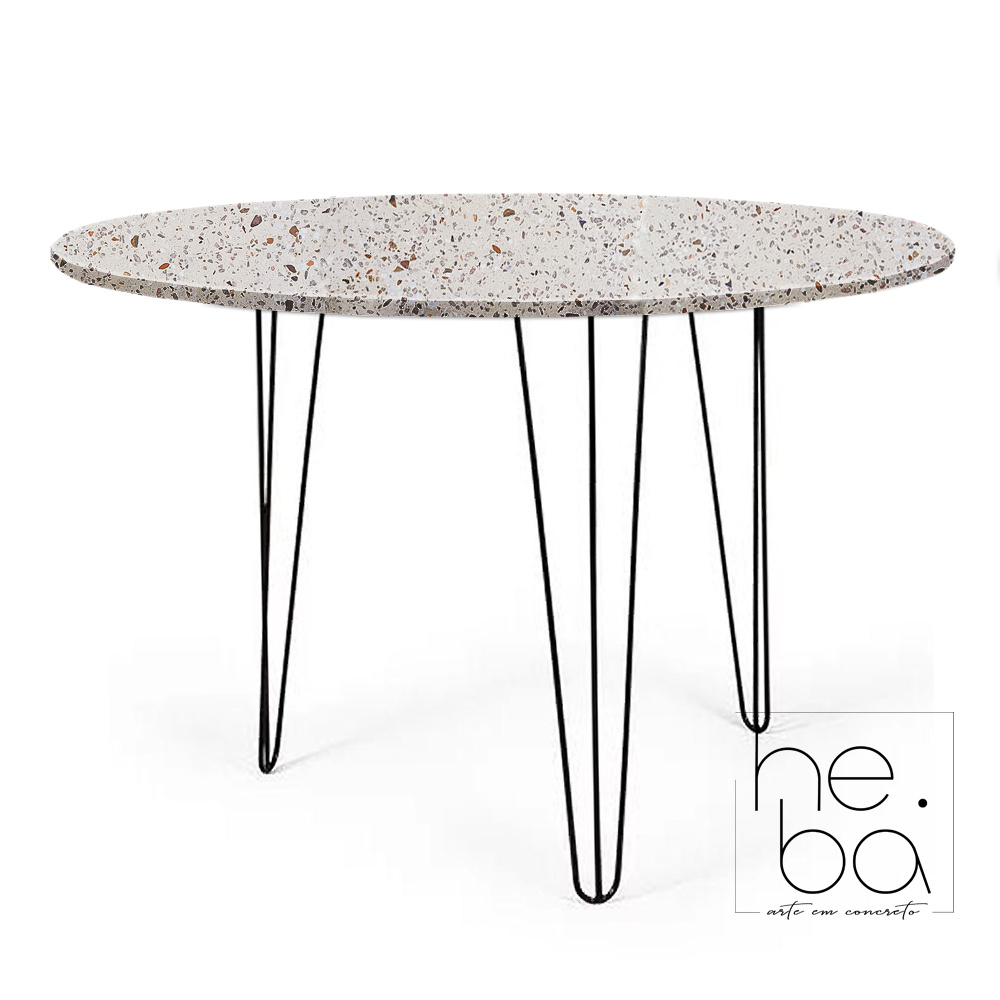 Mesa de Granilite Redonda 4 Lugares 90cm Hairpinlegs - Heba Concreto