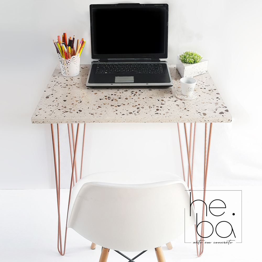 Mesa Granilite Escrivaninha Concreto Home Office - Heba Concreto