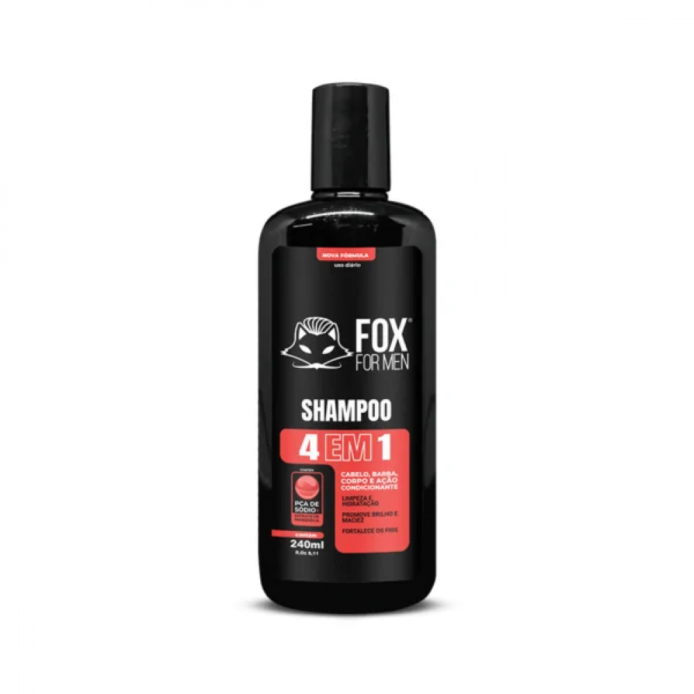 SHAMPOO 4 EM 1 250ML FOX FOR MEN - HenriqueDoMinox - Cabelo e Barba!