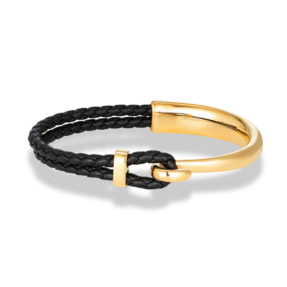 Pulseira Elite Gold Black em Couro e Aço Inoxidável - Heritage Wear