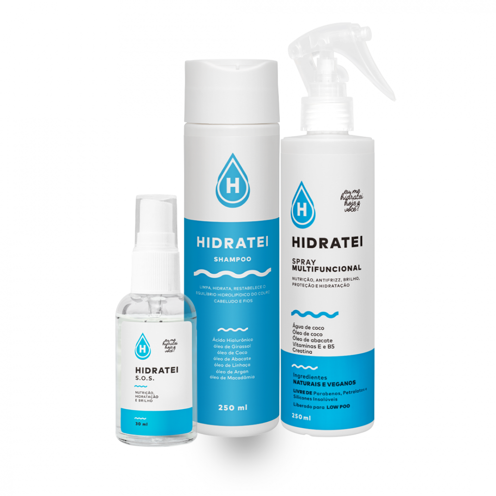 Kit Hidratei Spray + Sérum SOS + Shampoo Hidratei - Hidratei Cosméticos