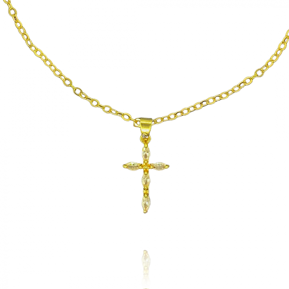 Colar Cruz com Strass - Aço Inox - Inspire by Adriana