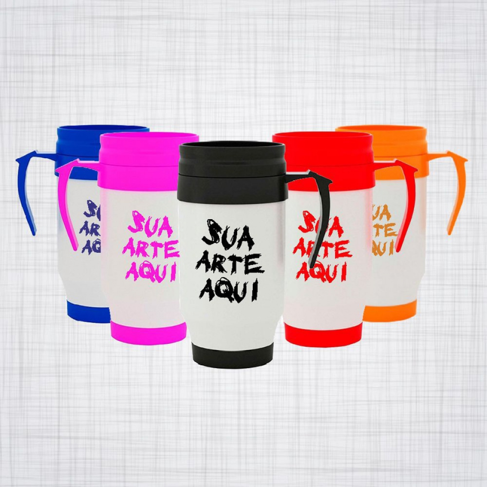 Caneca Plástico Polímero semi térmica c/ tampa 490 ml Personalizada ...