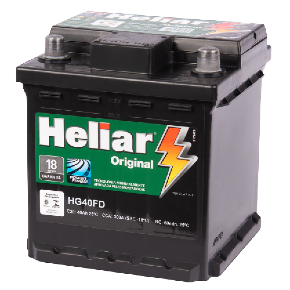 BATERIA HG40FD -40Ah HELIAR COM BASE DE TROCA - J.C Santos AutoPeças
