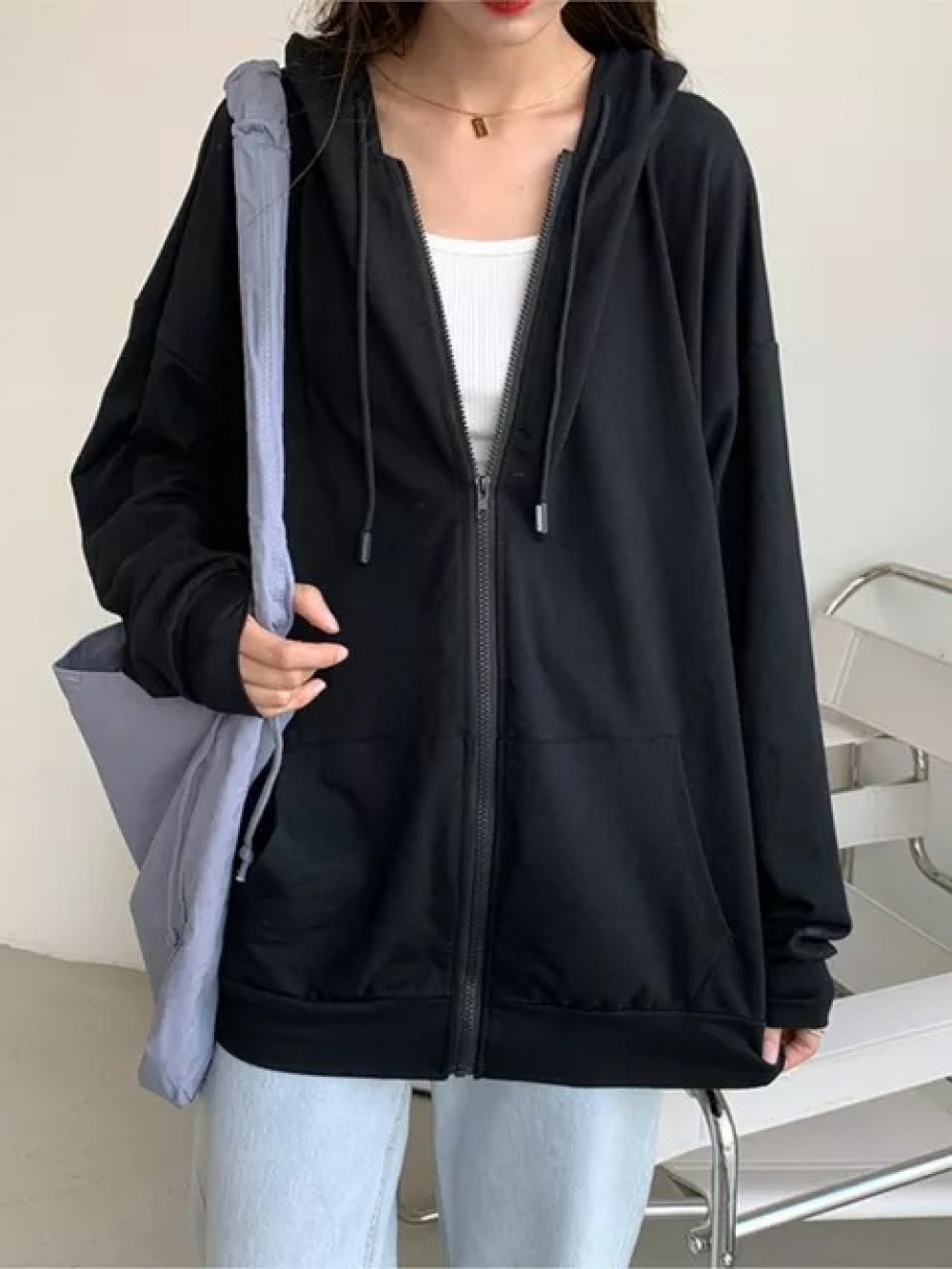 Casaco Feminino Solto Fino Longo de Mangas Compridas com Capuz - Ghizo ...