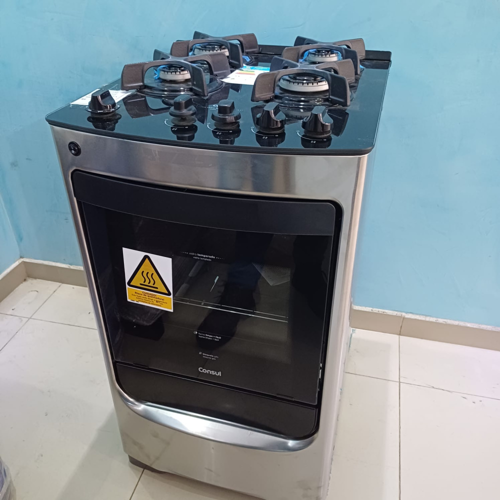 Fogão Elétrico 4 Bocas Consul Inox Bivolt Mesa De Vidro CF04 - Jorjão