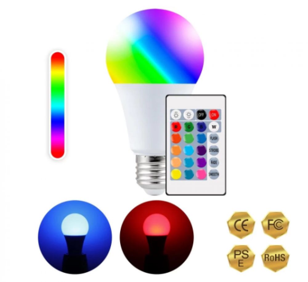 Lâmpada Led Rgb 5w Luz Colorida 16 Cores Bivolt Com Controle Luz e ...