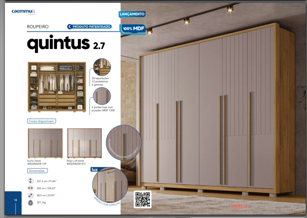 ROUPEIRO QUINTUS LUXO 6 PORTAS EM MDF CASAL - LOJA K7 ELETROMÓVEIS