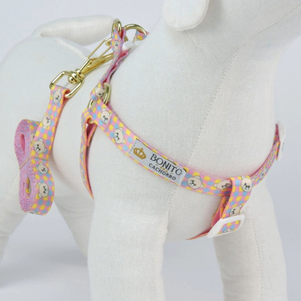 PEITORAL AMERICANO SEDA - URSO ROSA - G - Kão e Gatto