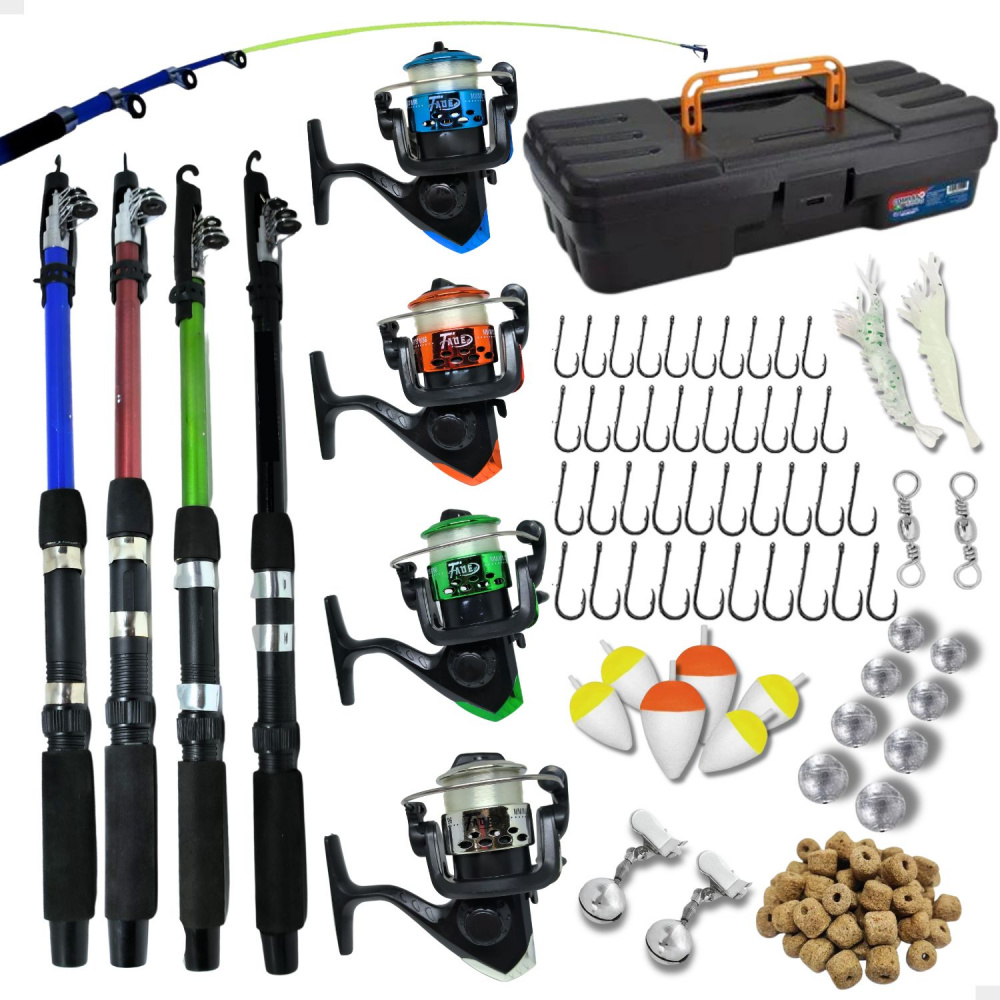 Kit Pesca Barato Completo Com Maleta E Ração - 4 Varas Fibra de Vidro e ...