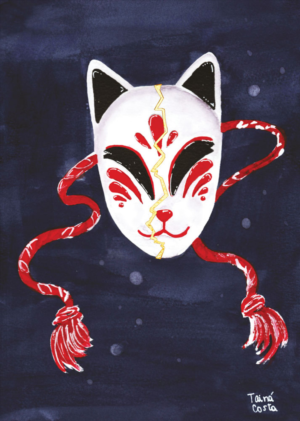 Poster de Máscara Japonesa de Raposa Kintsugi - Kwii Studio