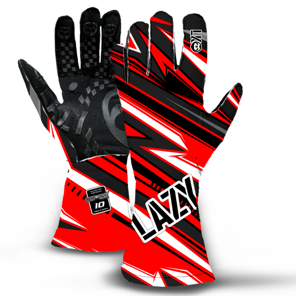 LUVA DE KART / LUVA PARA KART MOD. LAZY KART ZEN BLACK VERMELHA - LAZY KART