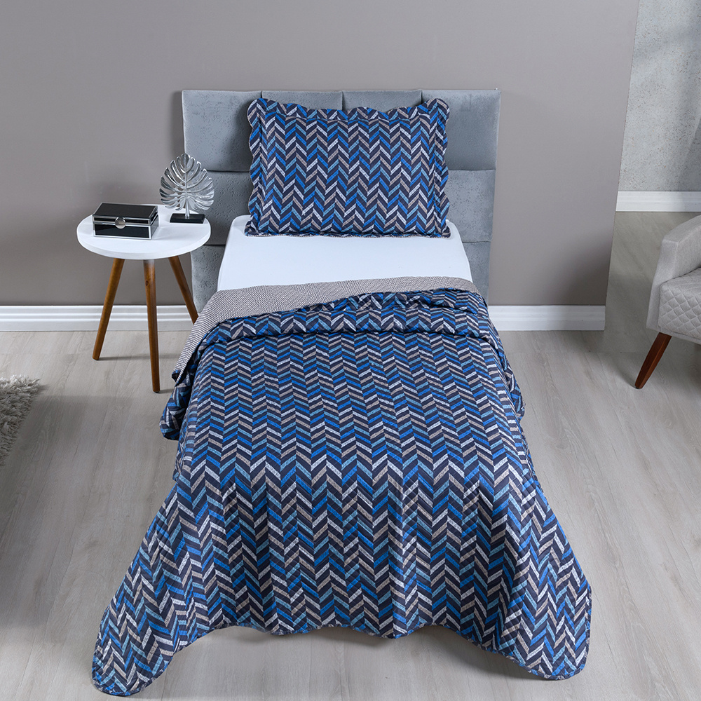 Colcha Cobre Leito Solteiro 2 Peças Boutis Estampada Montreal Azul ...