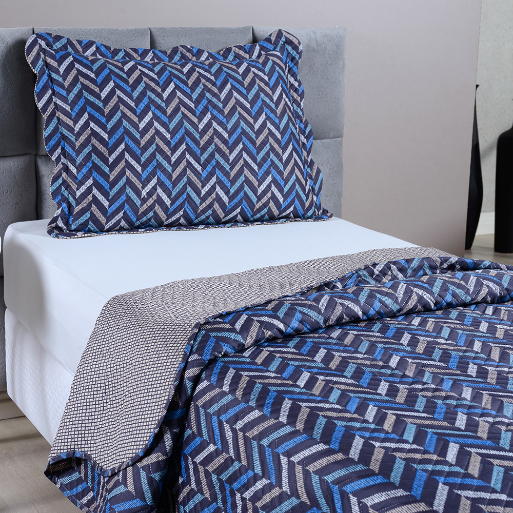 Colcha Cobre Leito Solteiro 2 Peças Boutis Estampada Montreal Azul ...