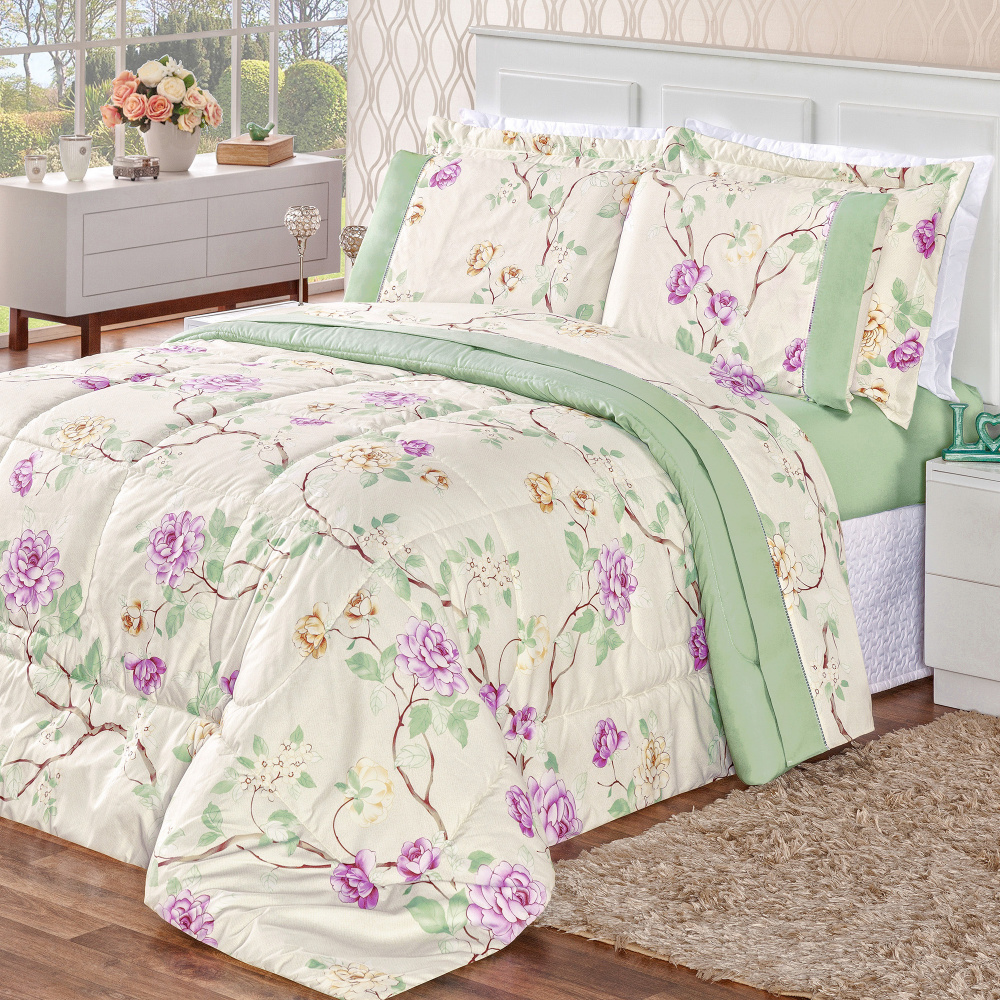 Kit Edredom King 3 Peças Naturalle Dupla Face 200 Fios Micro Percal ...