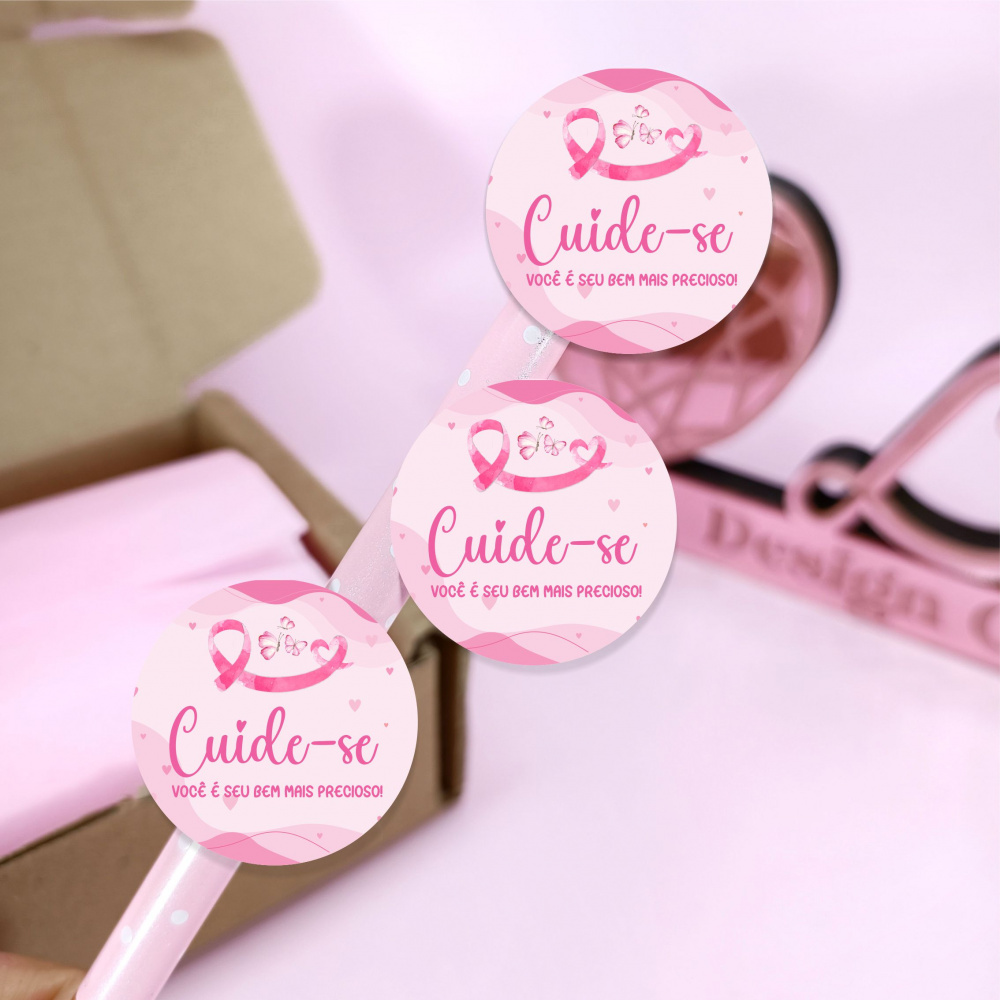 100 Adesivos - Outubro Rosa Cuide-se - Pronta Entrega - Line Design ...