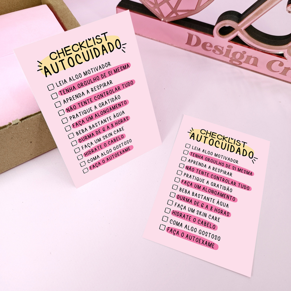 50 Folhetos Outubro rosa Check List Auto cuidado - Line Design Criativo