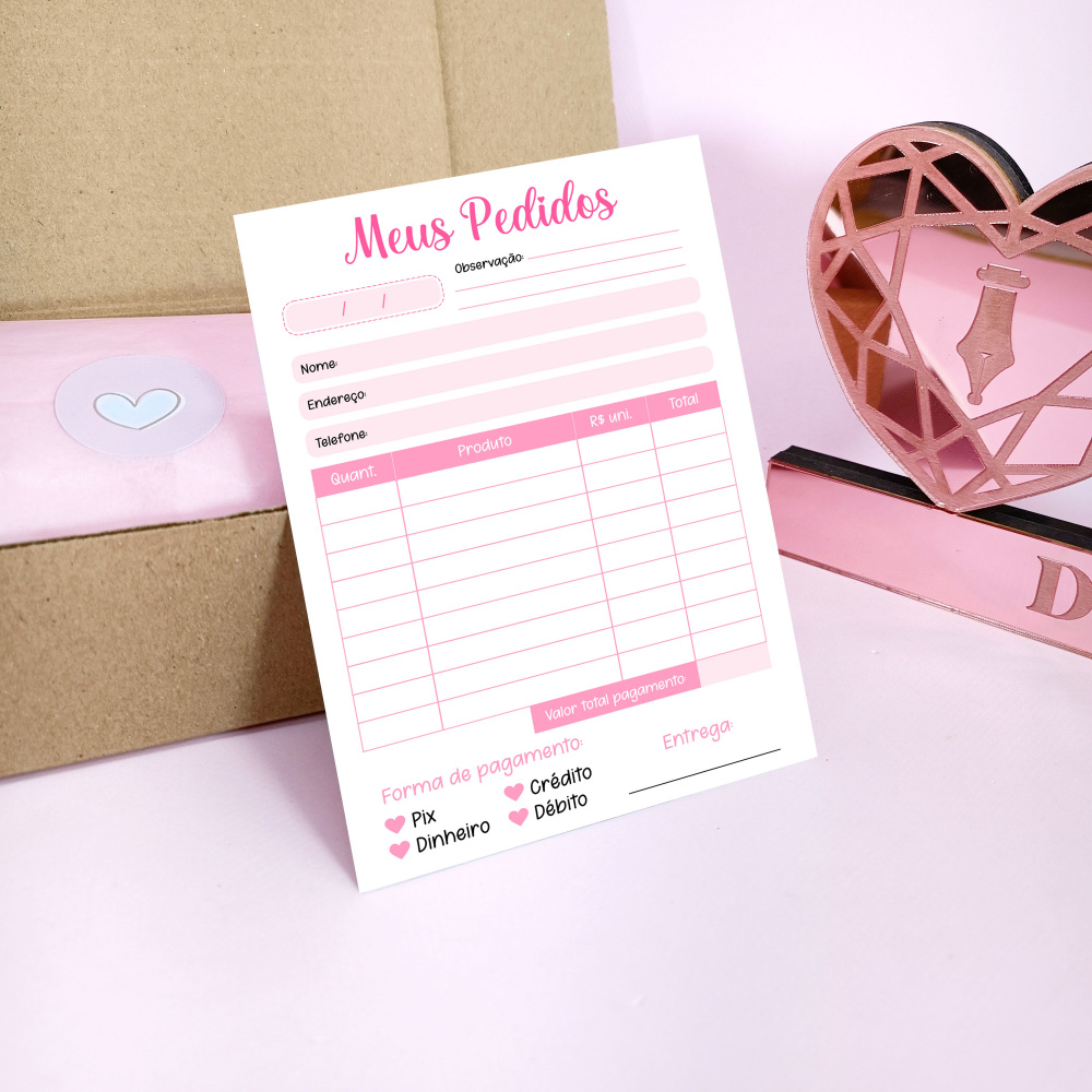 Bloquinho de pedidos Rosa A6 (10x15) 50/100folhas - pronta entrega - Line Design Criativo