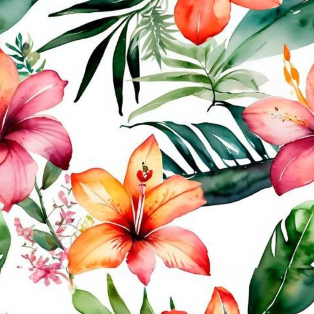 Tecido Tricoline Digital Estampado - Tropical - Hibisco Fundo Claro ...