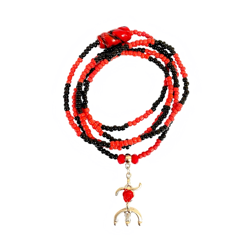 Guia de Pombagira em Miçangas de Vidro Preto e Vermelho Laroyê Tridente ...