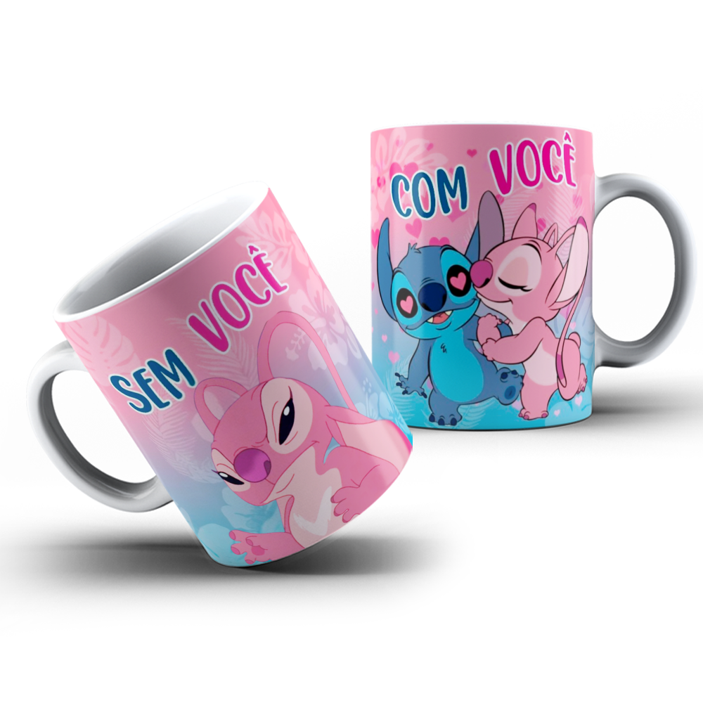 Caneca de Cerâmica - Angel/Stitch 'com você e sem você' - @LojaMarinecas
