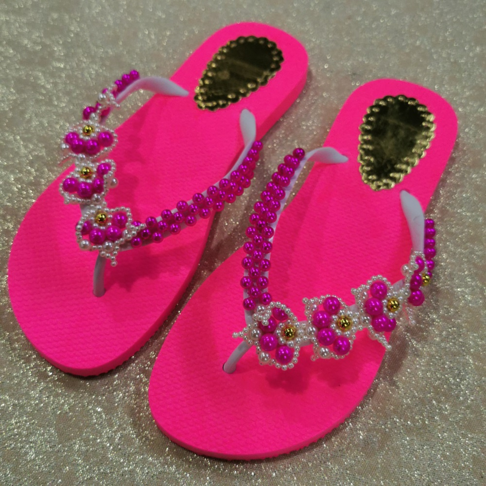 Chinelo Laura rosa Pink Bordado a mão - LOJAPEDIMODA