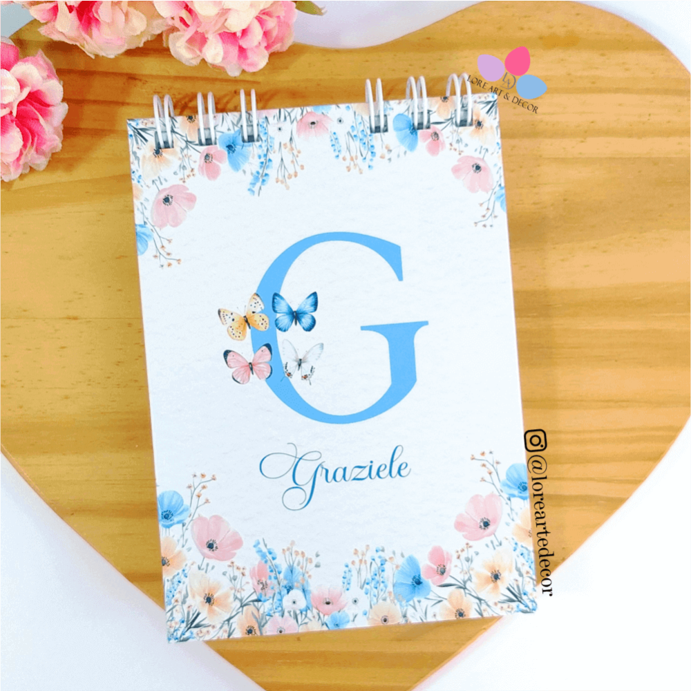 Bloco de Notas Inicial Floral Azul - Lore Art & Decor