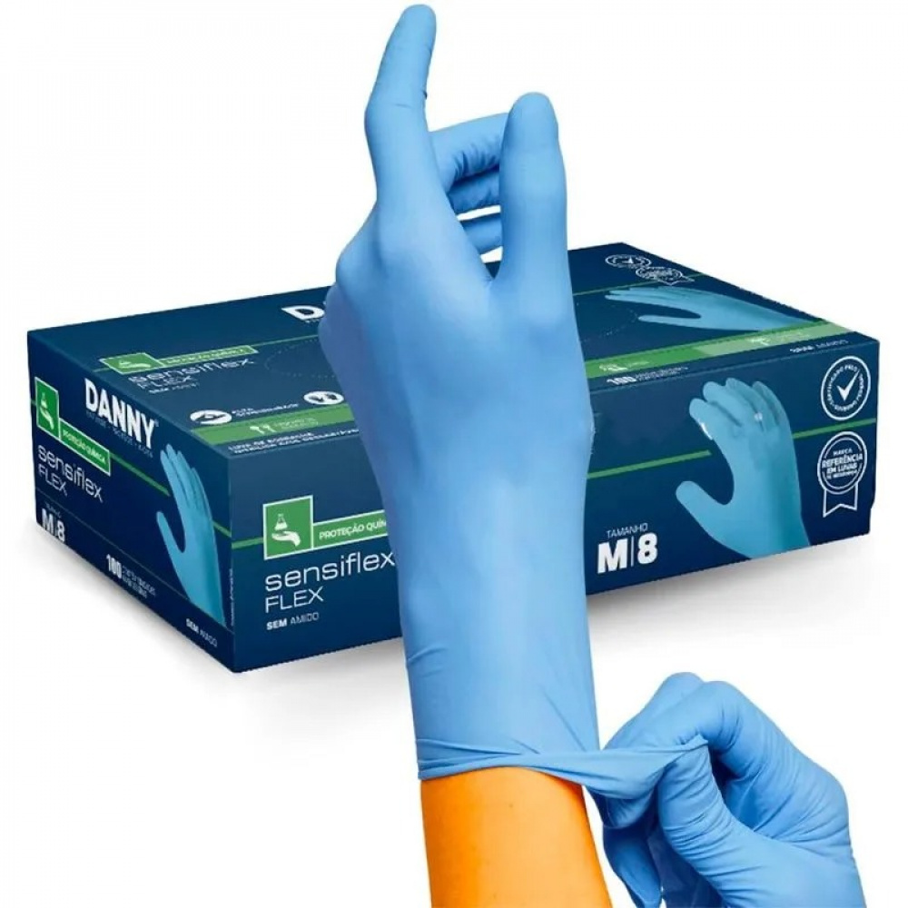 Luva Danny Sensiflex Flex Azul caixa com 50 Unidades - Lubpetro