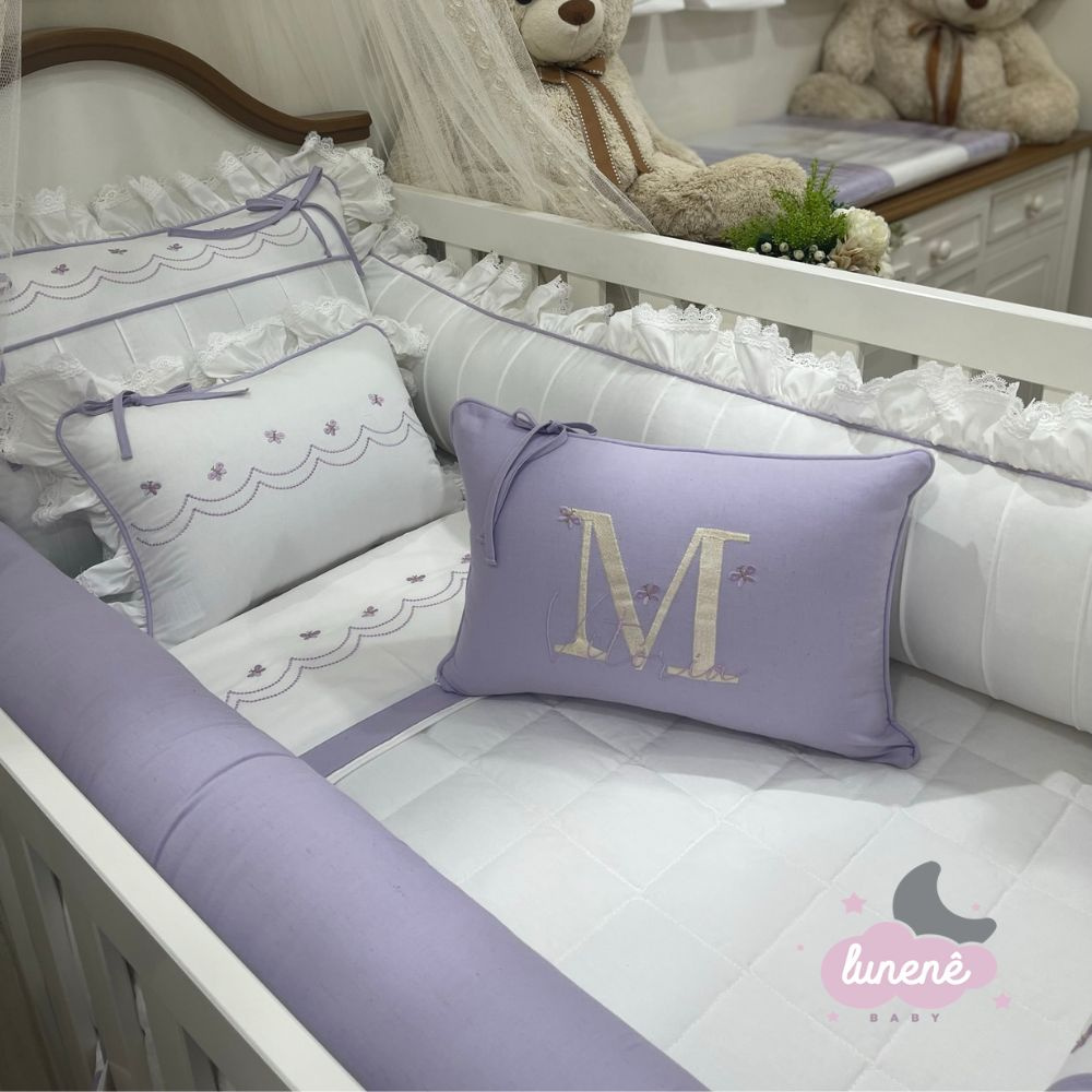 Enxoval de Berço Personalizado 10 Peças Antonella Baby Lilás 200 Fios ...