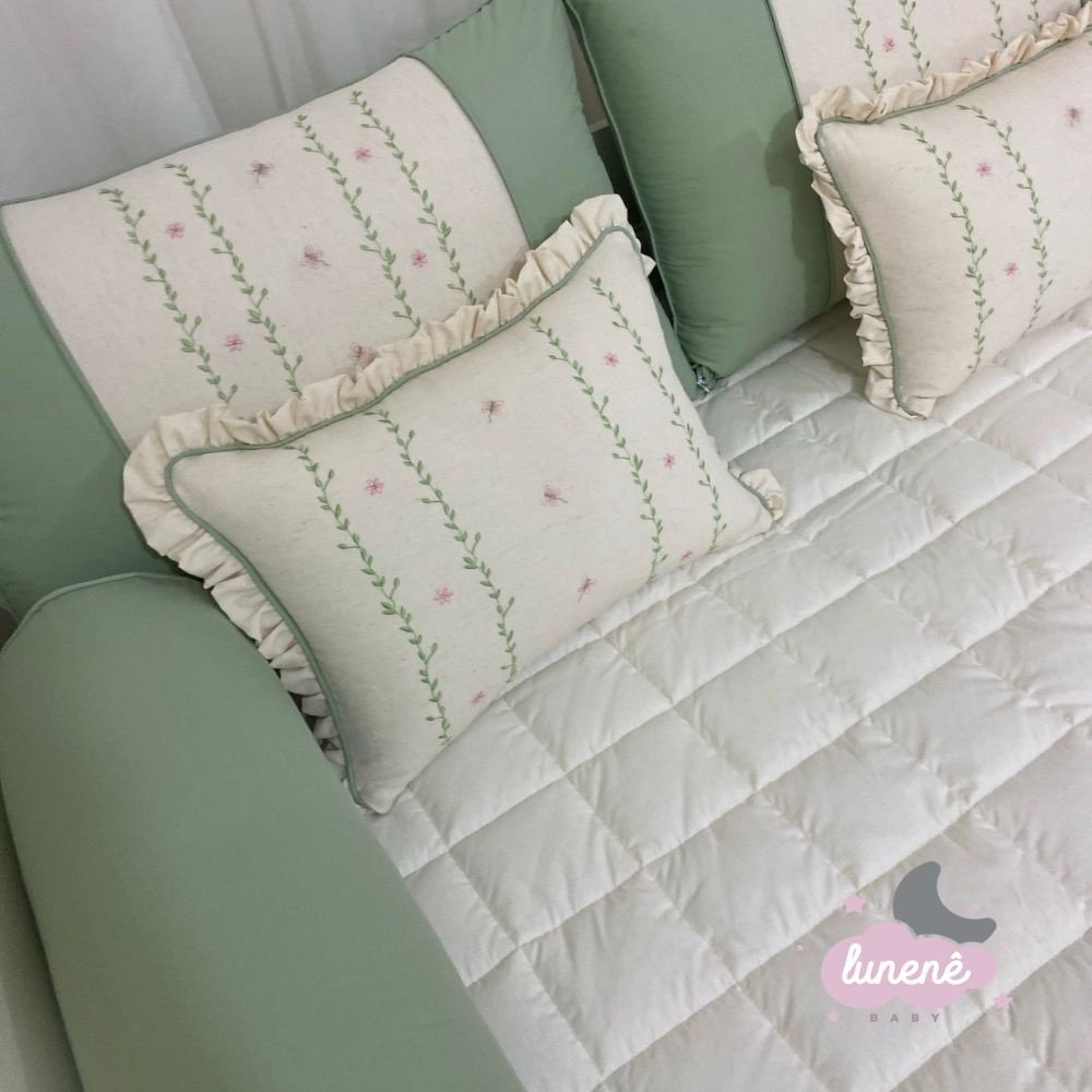 Enxoval de Cama Babá 09 Peças Encanto Baby Verde e Linho 200 Fios ...
