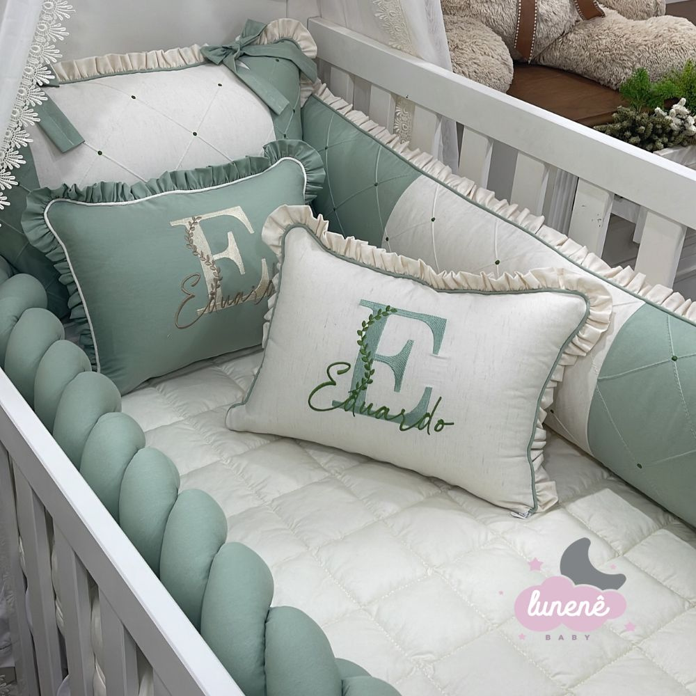Kit Almofada 03 Peças Personalizada Linho e Verde - Lunenê Baby