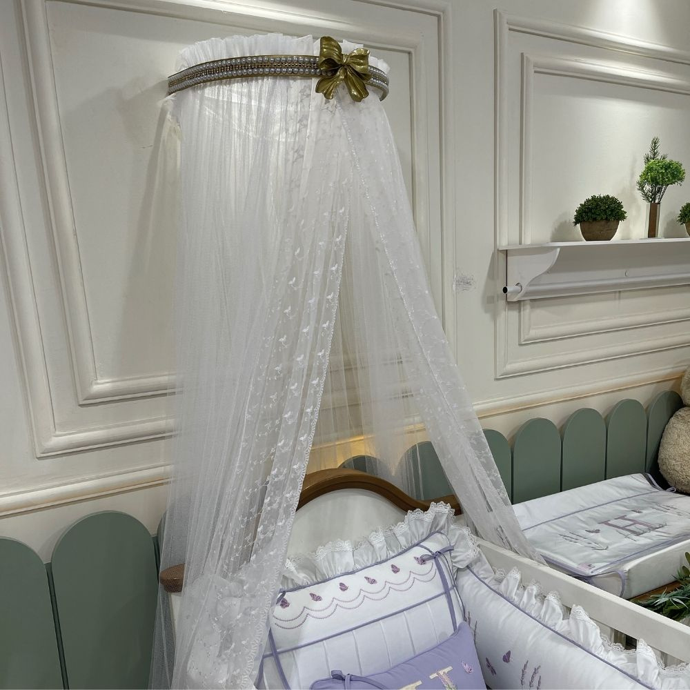 Mosquiteiro Dossel Tully Renda Florida Branca - Lunenê Baby