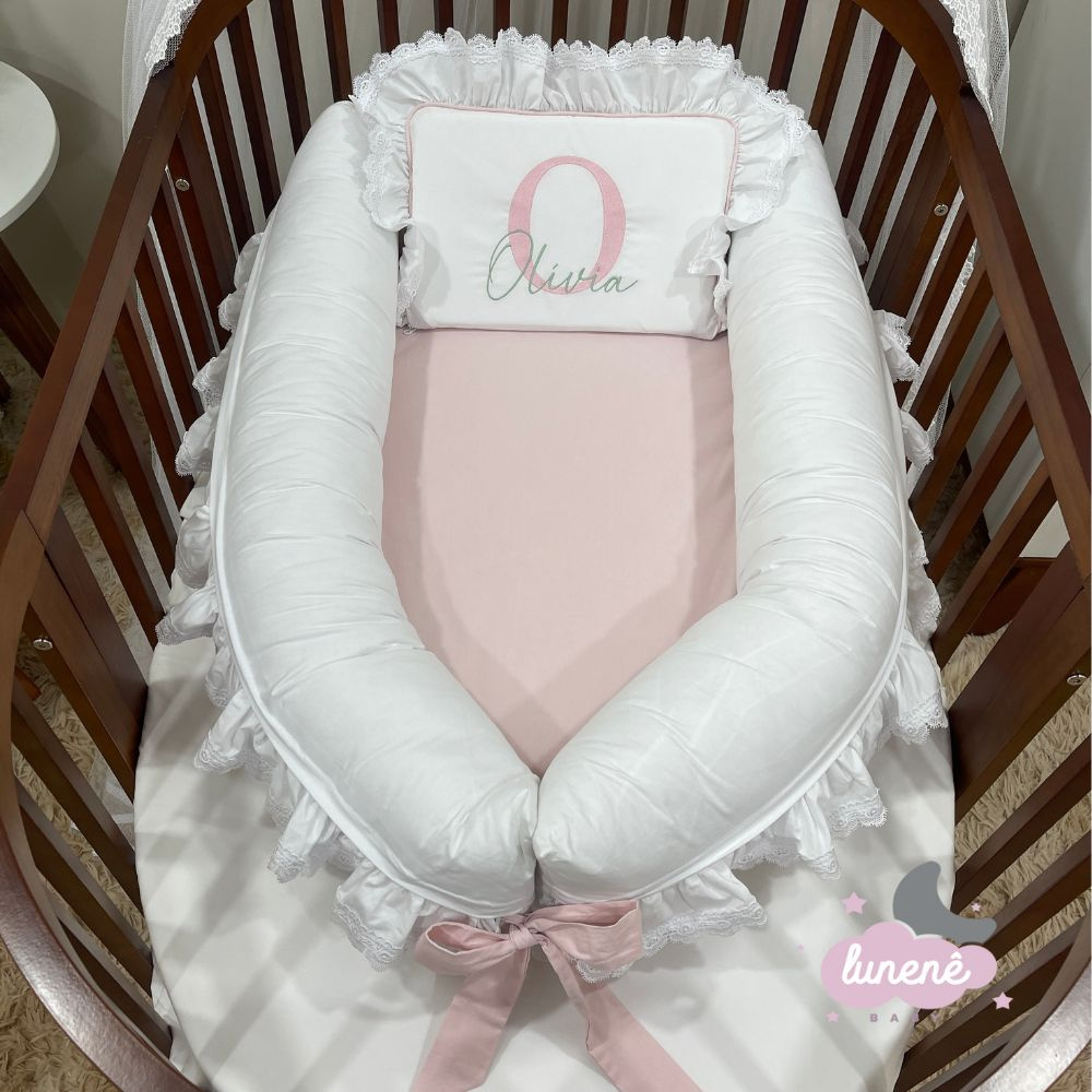 Ninho Baby 02 peças Branco Rose 200 Fios - Lunenê Baby